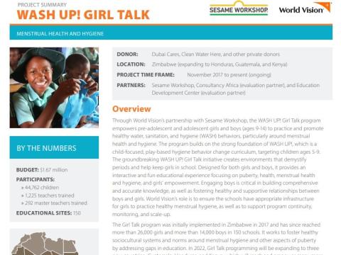 Wash Up Girl Talk Project Summary Water Sanitation And Hygiene
